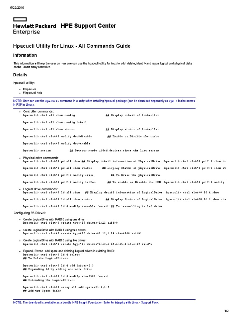 HPE Support Center: Hpacucli Utility For Linux - All Commands Guide ...