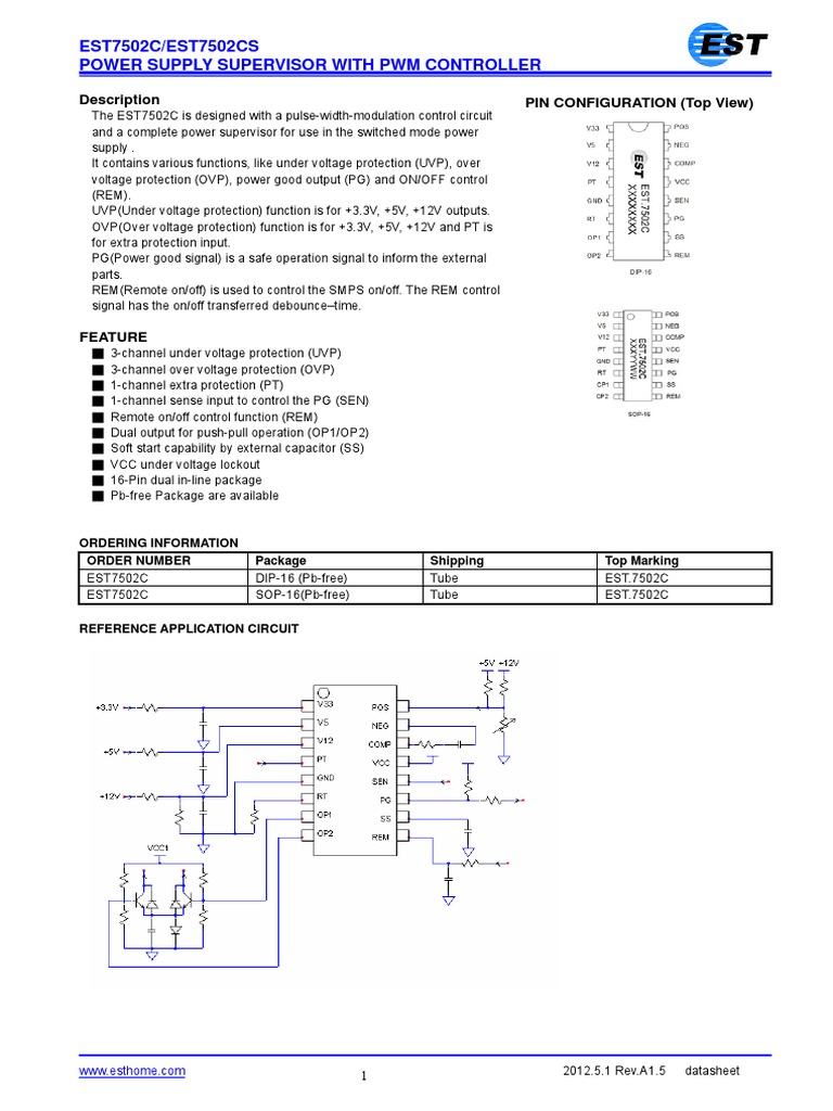 EST7502C/EST7502CS Power Supply Supervisor With PWM Controller | PDF ...