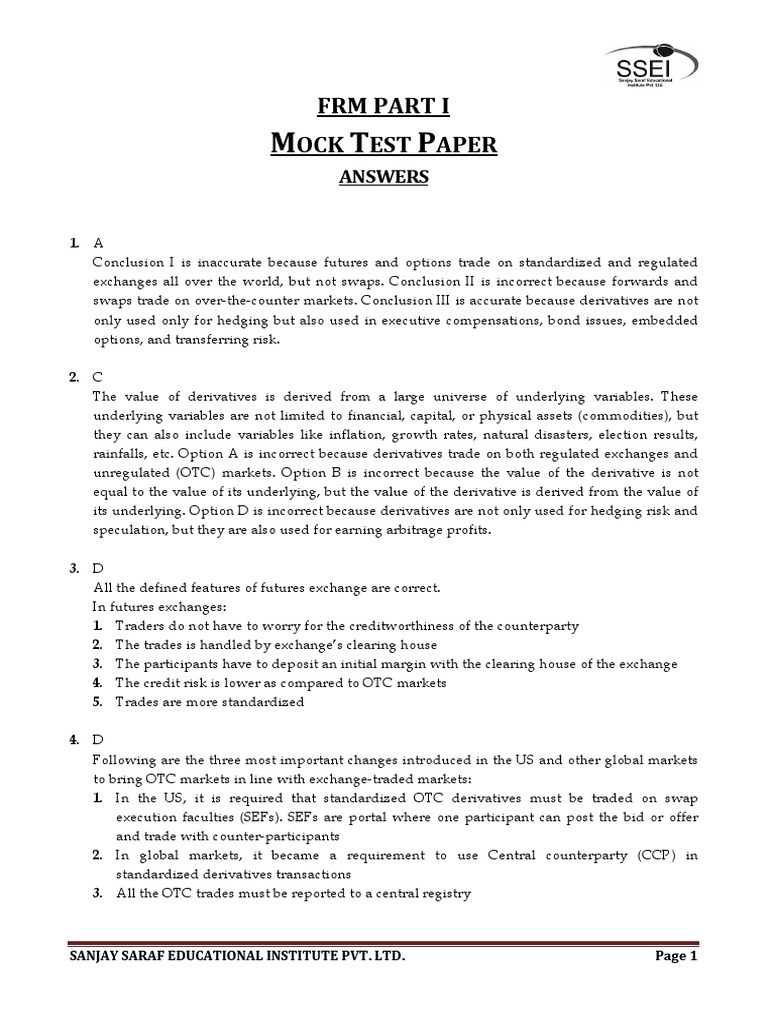FRM 2018 Mock Exam Answers | PDF | Option (Finance) | Futures Contract
