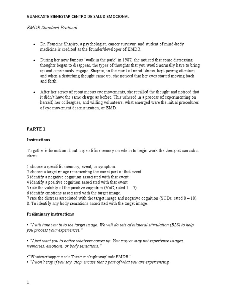 EMDR Standard Protocol: Parte 1 Instructions | PDF | Eye Movement ...