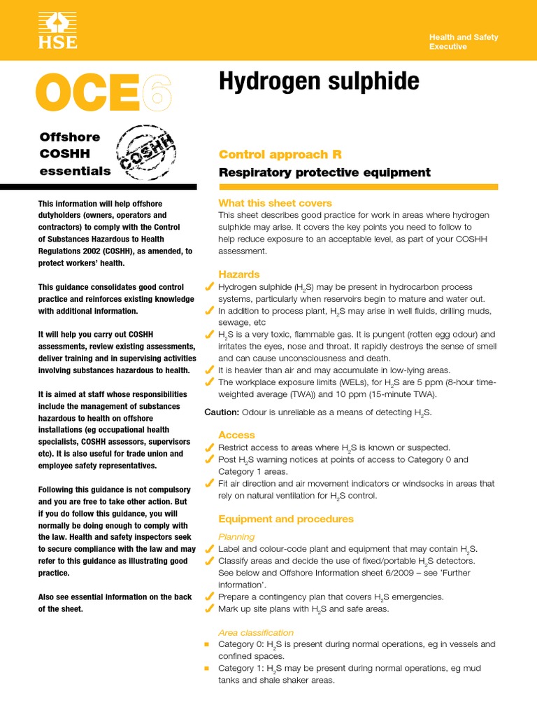 Hydrogen Sulphide: Offshore Coshh Essentials | PDF | Personal ...