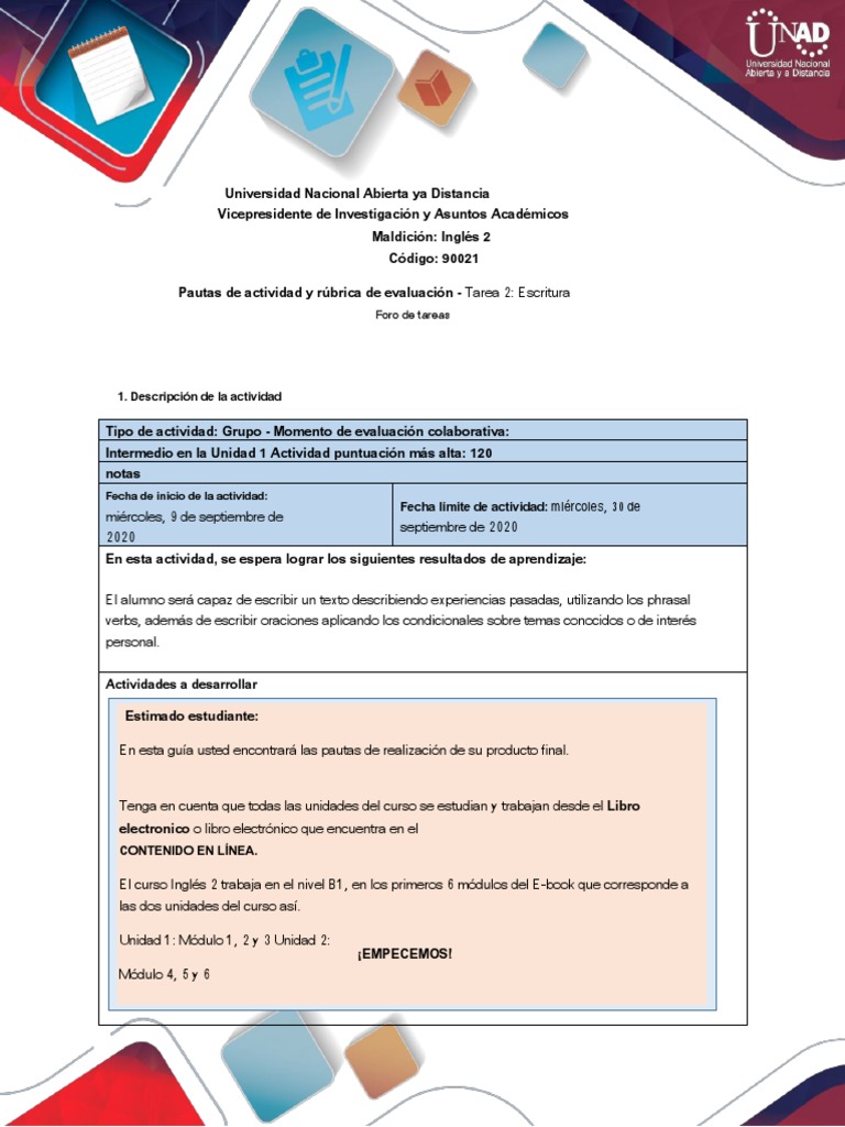 Activities Guide and Evaluation Rubric - Unit 1 - Task 2 - Writing Task Forum (1) .En - Es | PDF ...