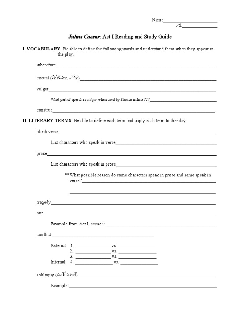 Julius Caesar Act I Study Guide | PDF | Julius Caesar