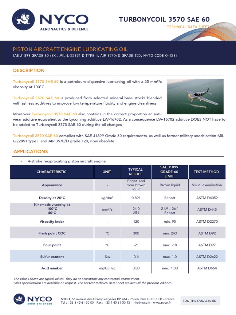 Turbonycoil 3570 Sae 60: Piston Aircraft Engine Lubricating Oil | PDF ...