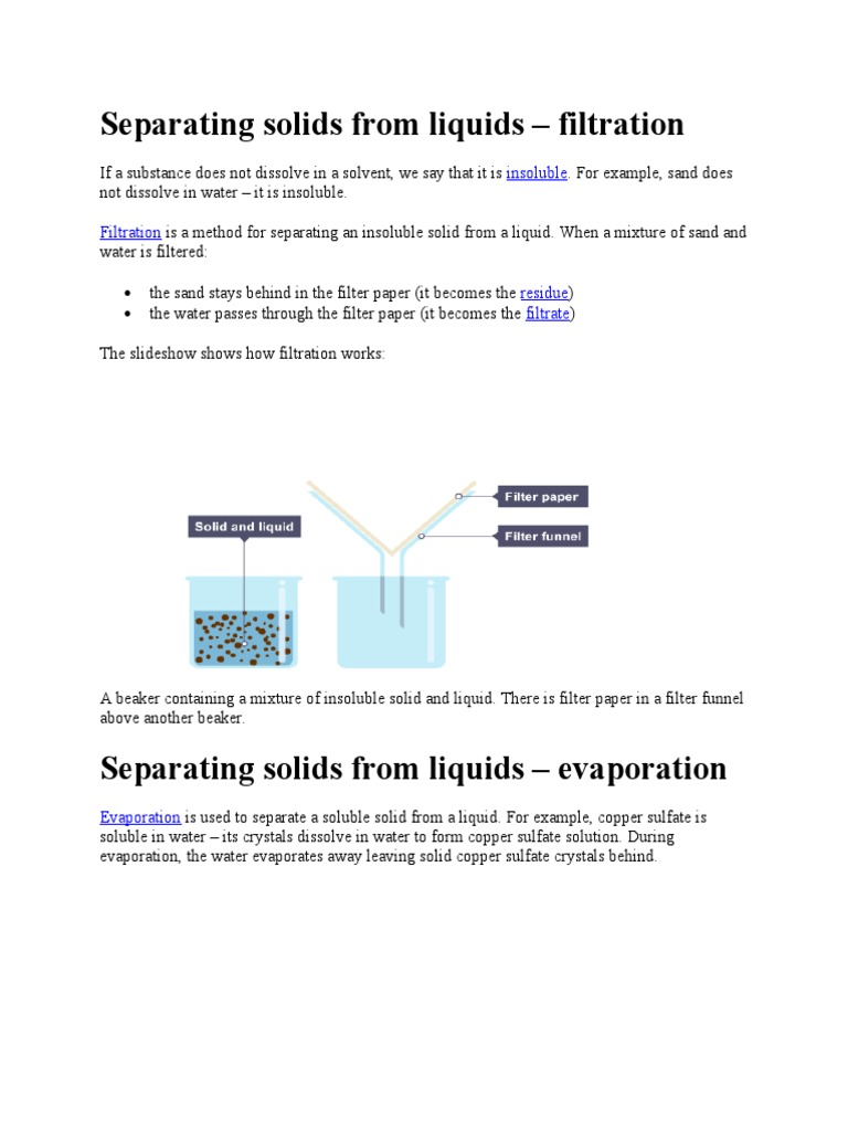 Separating Solids From Liquids | PDF | Filtration | Solution