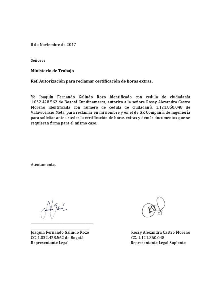 Autorización para Certificación de Horas Extras | PDF | Finanzas y dinero
