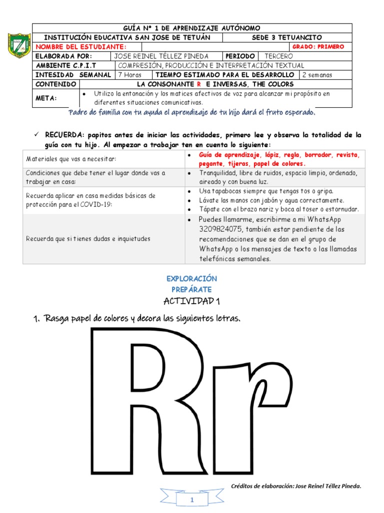 Guía 1 Consonantes R 1° PDF | PDF