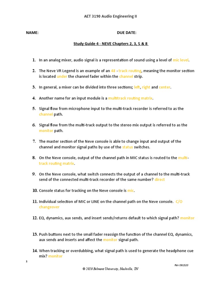 Study Guide 4 - THE RECORDING CONSOLE | PDF | Sound Production ...