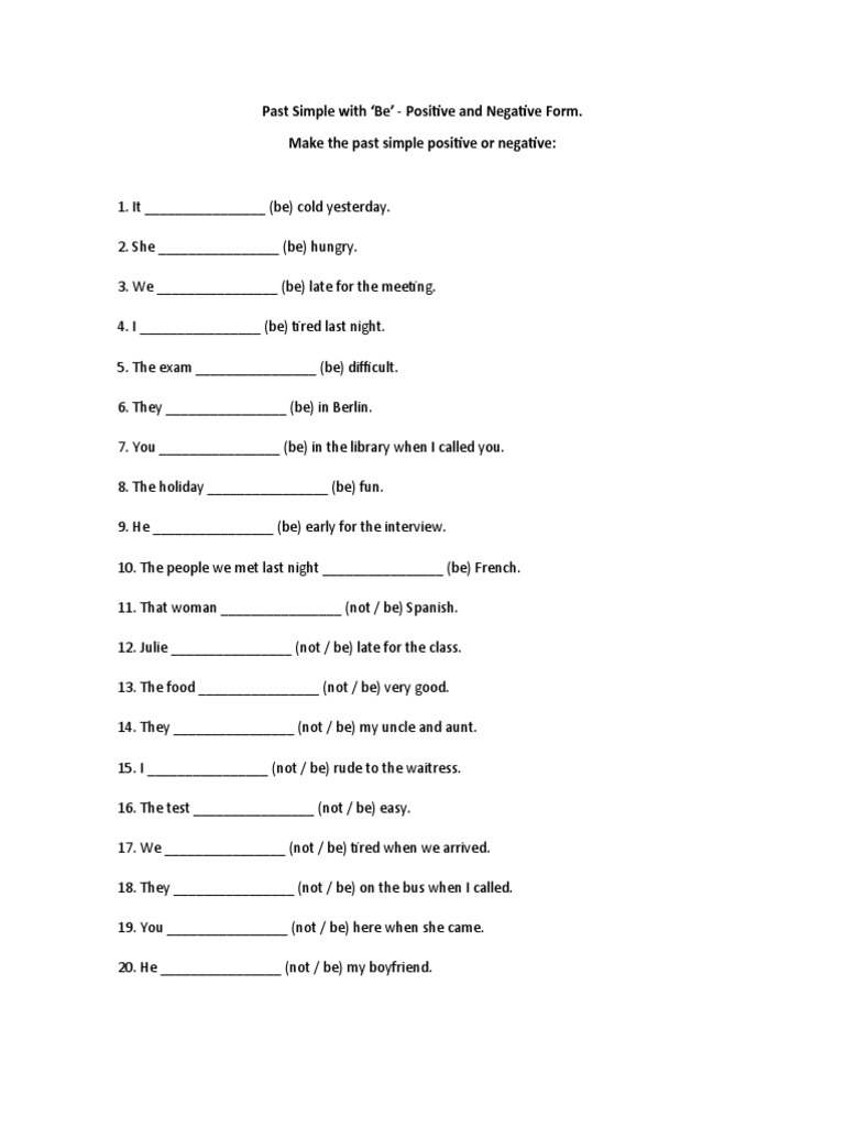 Past Simple 'Be' Forms: Positive & Negative | PDF | Language Arts ...