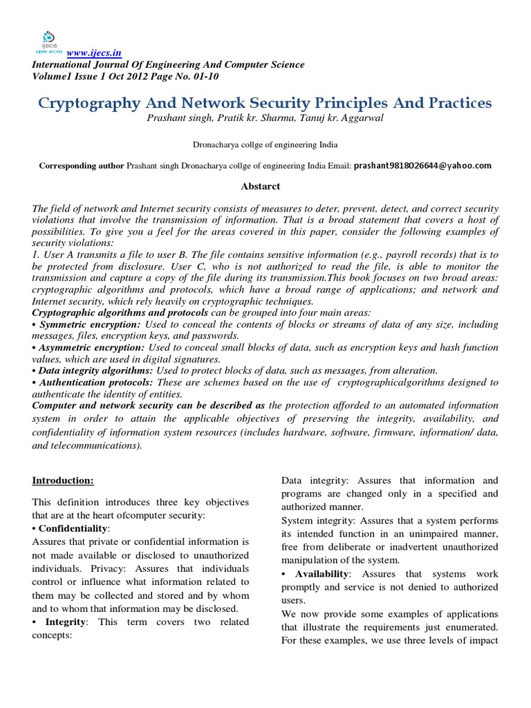 Cryptography and Network Security Principles and Practices: WWW - Ijecs.in | PDF | Cryptography ...