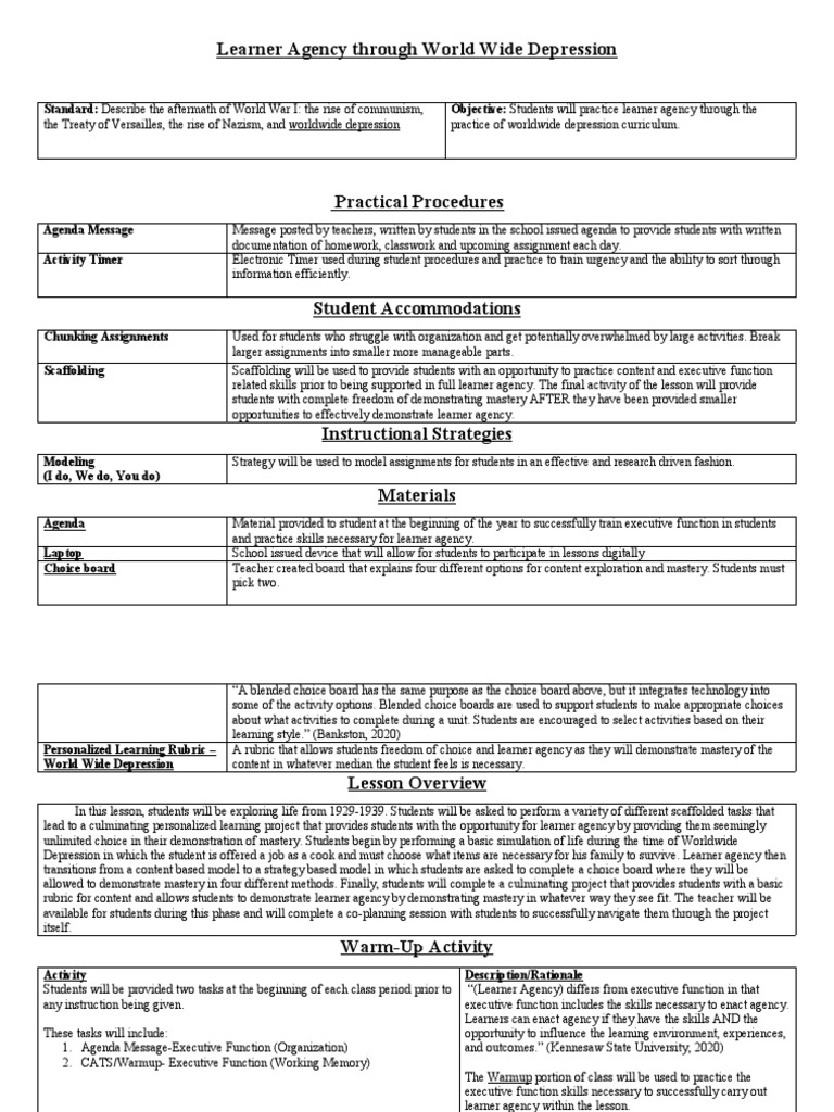 Learner Agency in Depression Curriculum | PDF | Learning | Teachers