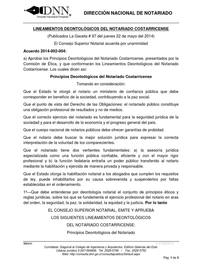 Lineamientos Deontologicos Del Notario Costarricense | PDF | Gobierno ...