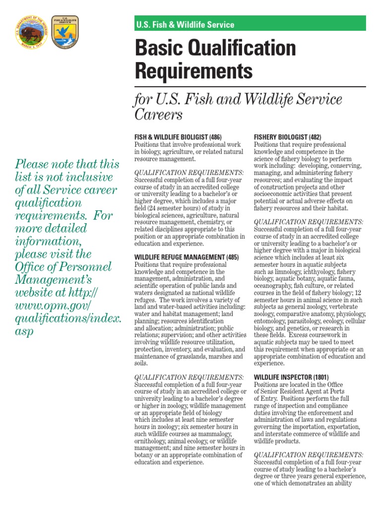 Basic Qualification Requirements: For U.S. Fish and Wildlife Service ...