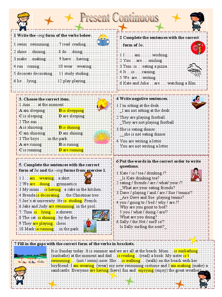 Solution PRESENT CONTINUOUS BASIC | PDF | Syntax | Grammar
