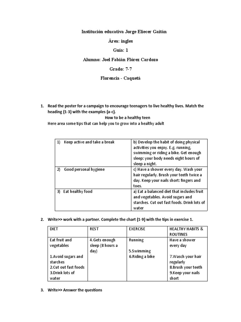 Guia 2 Ingles Grado 7 | PDF | Healthy Diet | Foods