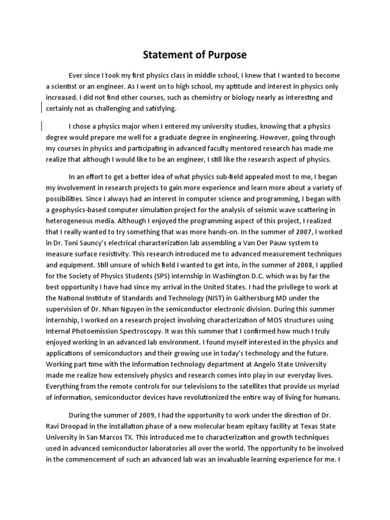 Statement of Purpose | PDF | Physics | Laboratories