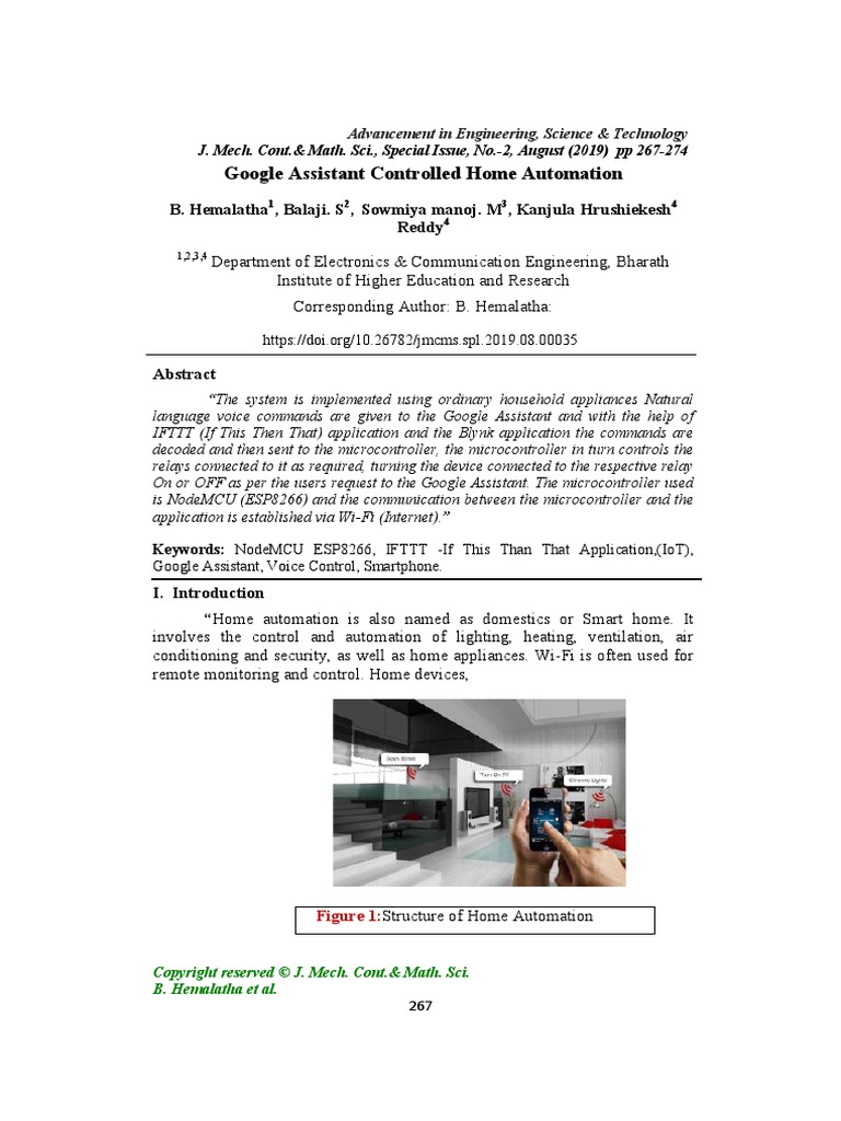 Google Assistant Controlled Home Automation: Advancement in Engineering ...