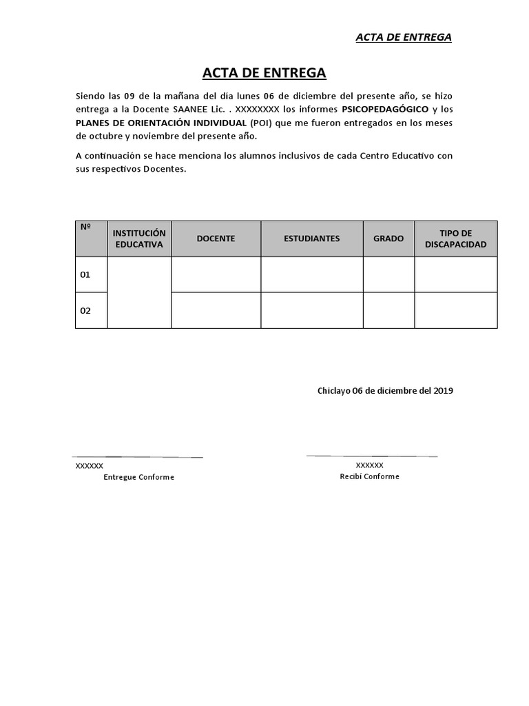 Modelo Acta de Entrega | PDF
