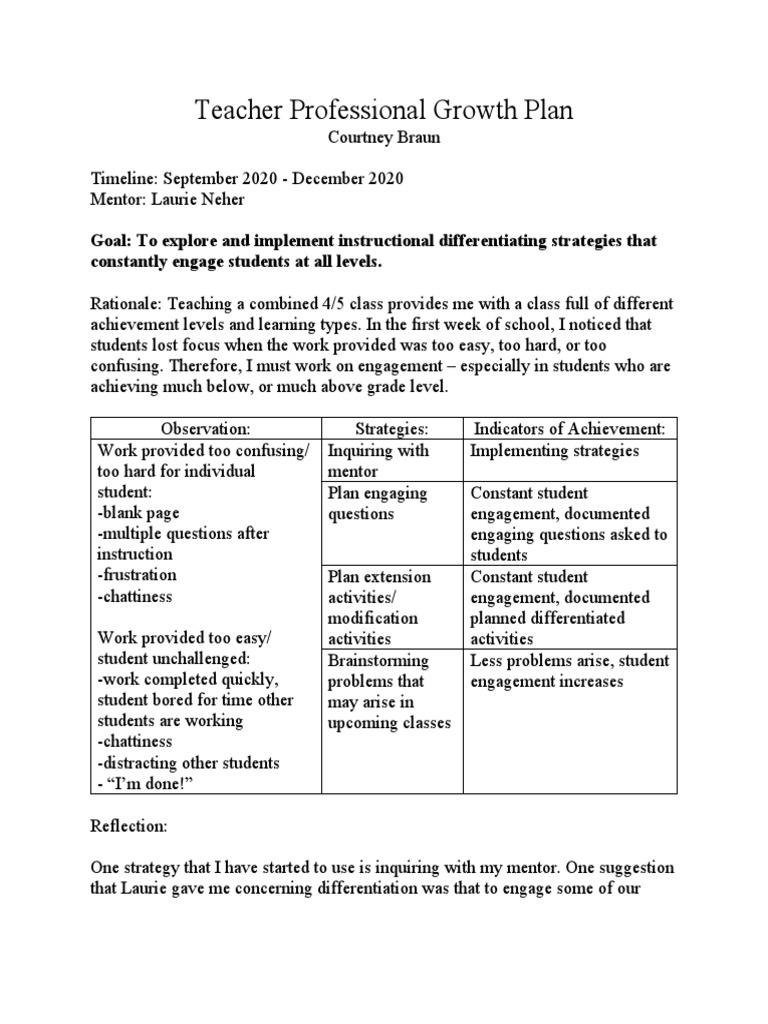 Teacher Growth Plan for Student Engagement | PDF | Career & Growth ...