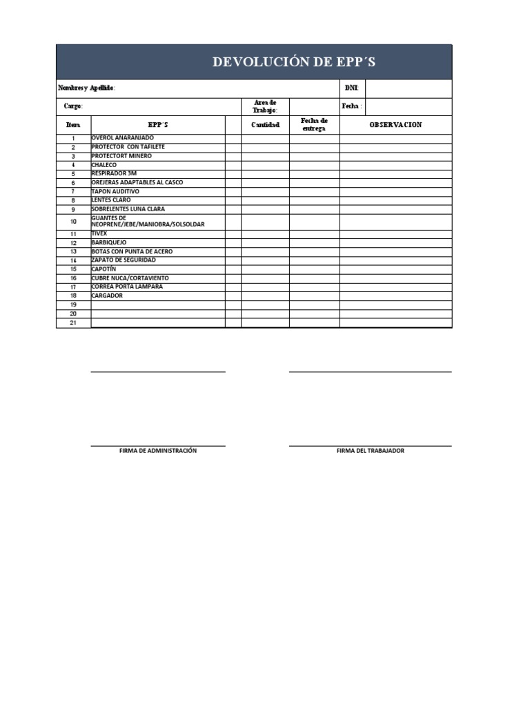 Registro de Devolución de Epps | PDF