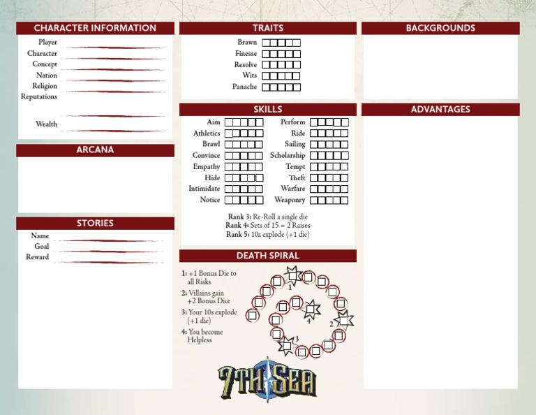 7th Sea 2e Character Sheet | PDF