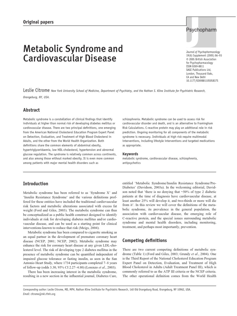 Metabolic Syndrome and Cardiovascular Disease: Original Papers | PDF ...