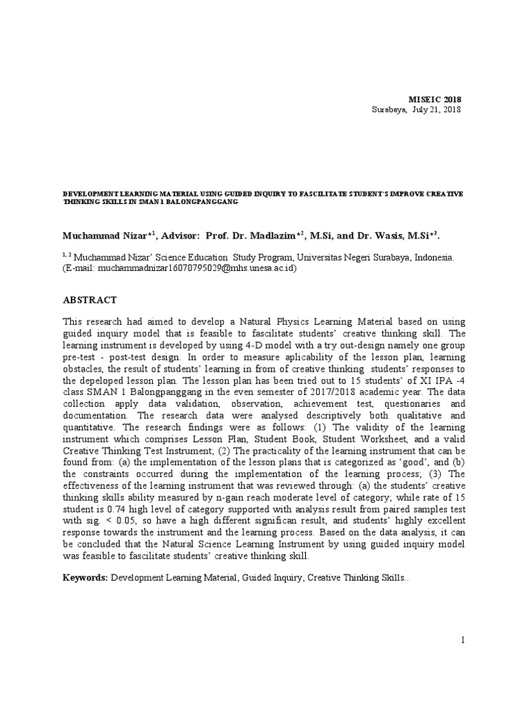 Extended Abstract Template - MISEIC | PDF | Lesson Plan | Creativity