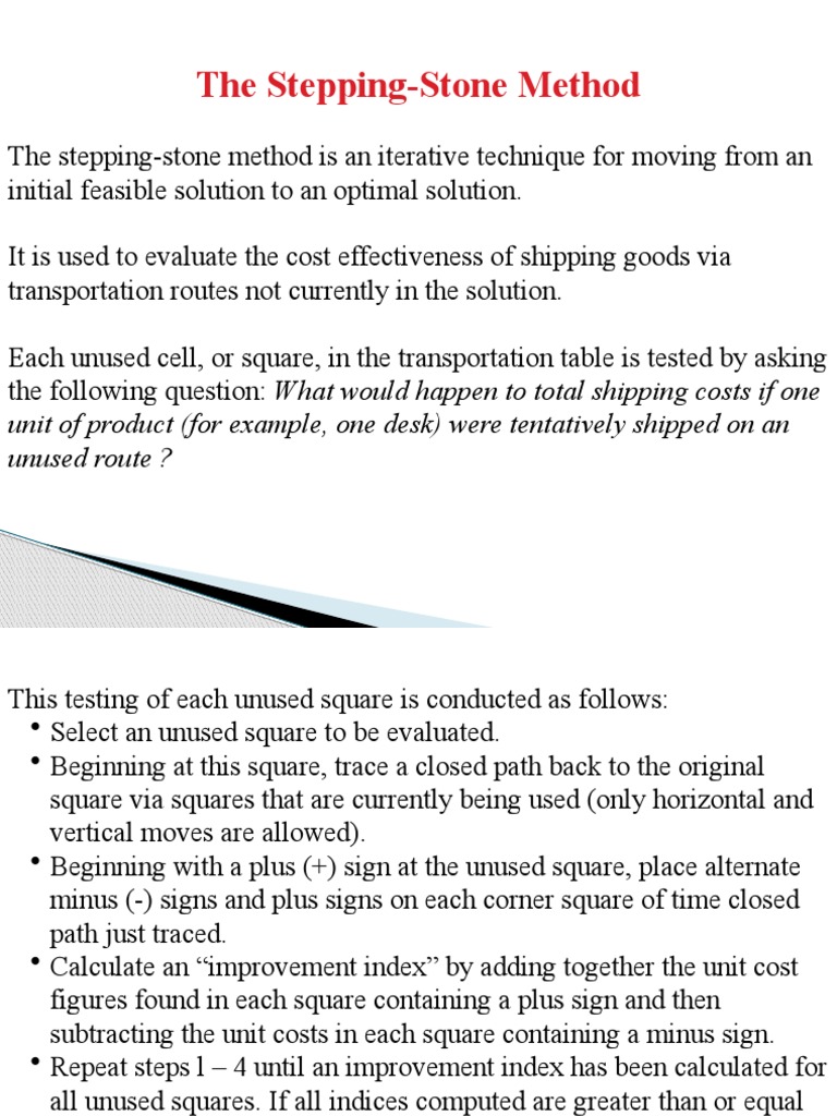 The Stepping-Stone Method: Unit of Product (For Example, One Desk) Were ...