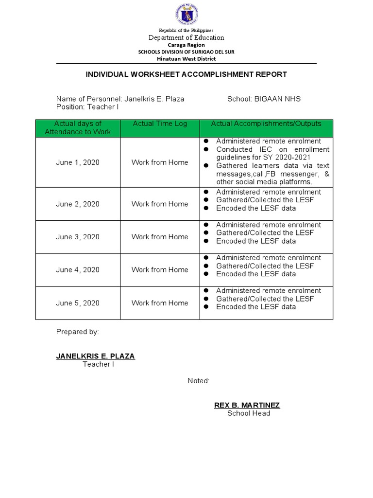 Individual Worksheet Accomplishment Report | PDF | Computer Data ...