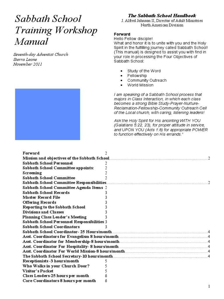 Sabbath School Training Manual 2011 | PDF | Creativity | Teachers