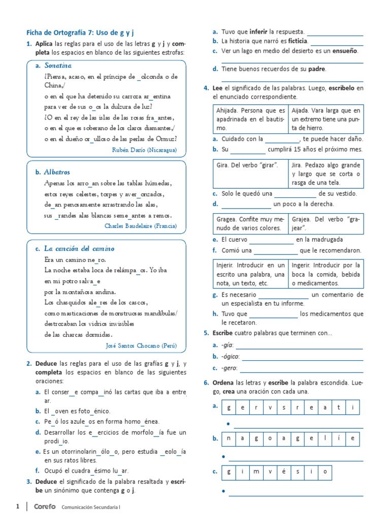 Uso de g y j en Ortografía Escolar | PDF | Artes del Lenguaje y ...