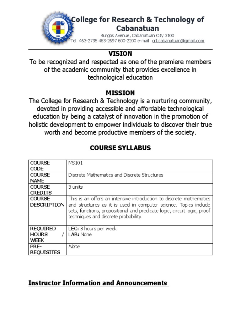 CRT Discrete Math Syllabus | PDF | Discrete Mathematics | Test (Assessment)