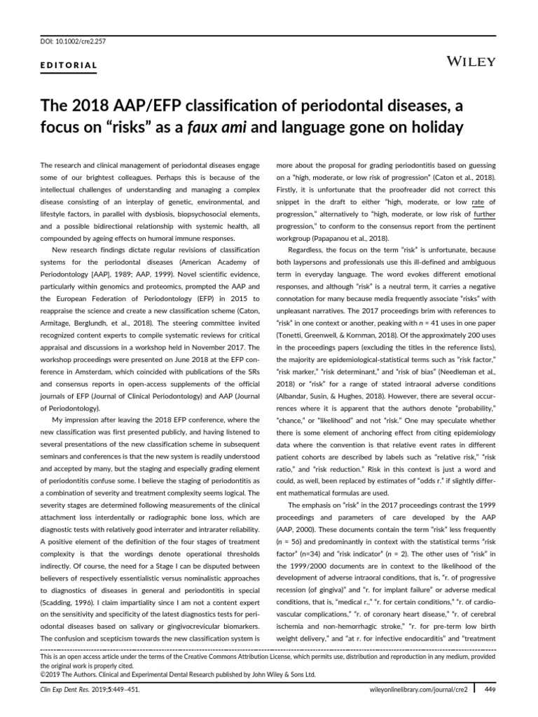 The 2018 AAPEFP Classification of Periodontal Dise | PDF ...
