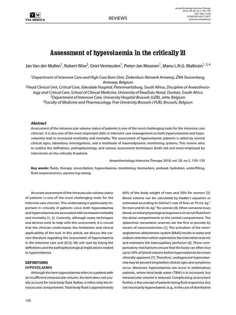 Assessment of Hypovolaemia in The Critically Ill | PDF | Dehydration ...