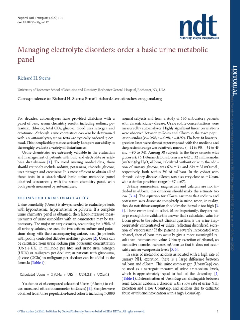 Managing Electrolyte Disorders Order A Basic Urine Metabolic Panel ...