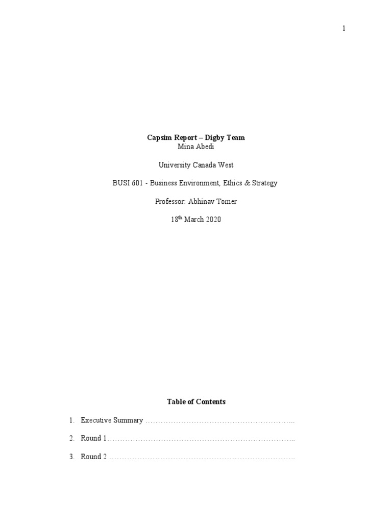 Digby Team Capsim Report Overview | PDF | Research And Development ...