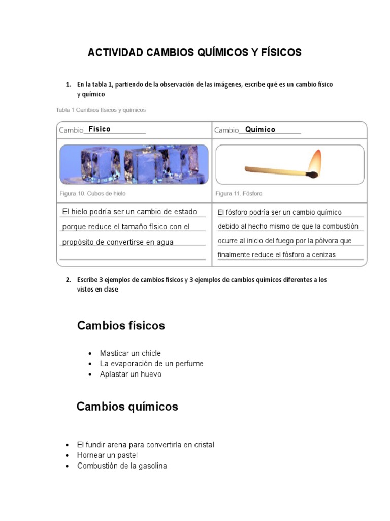 Cambios Químicos y Físicos: Ejemplos y Definiciones | PDF