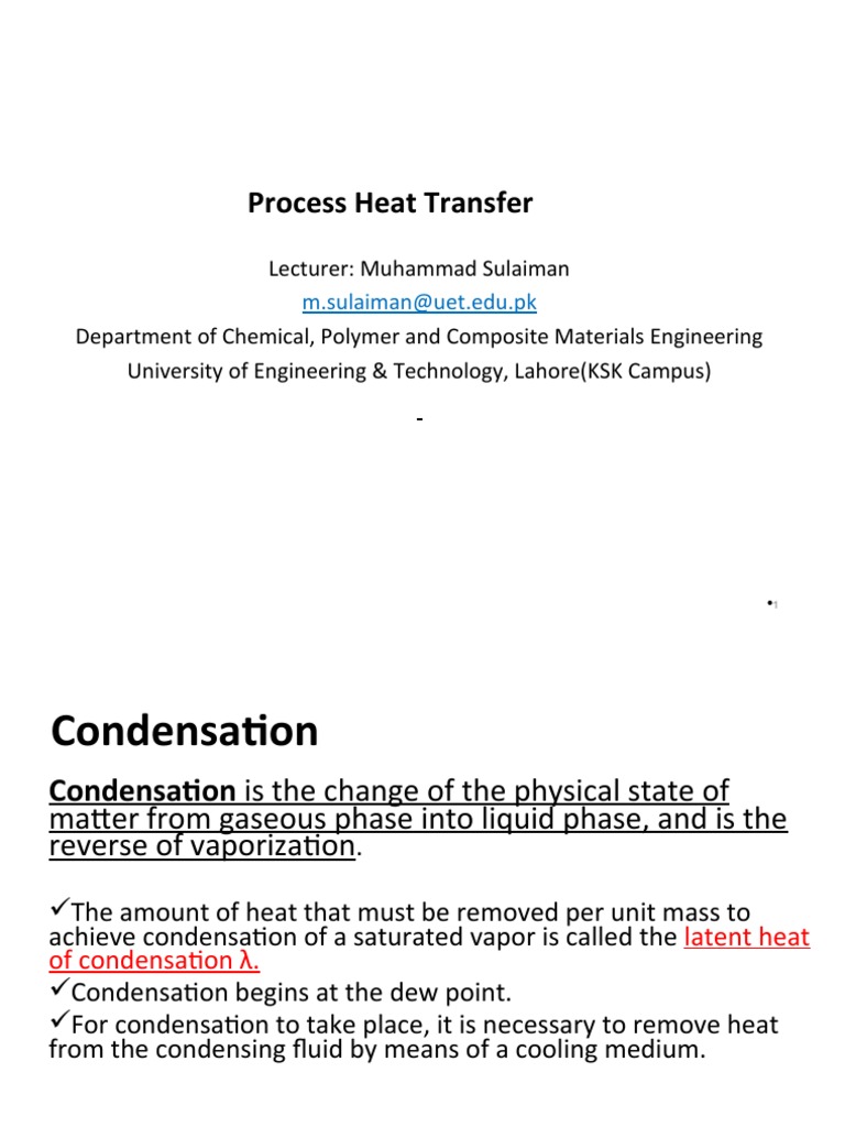 Lecture n.8 Condenser | PDF | Condensation | Fluid Dynamics