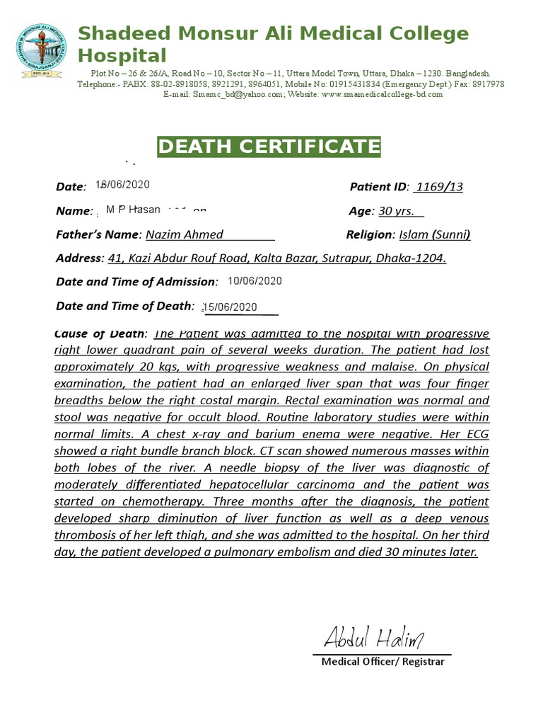 Death Certificate | PDF | Medical Specialties | Clinical Medicine