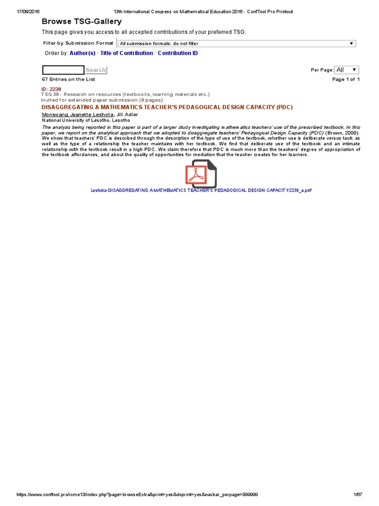 13th International Congress On Mathematical Education 2016 - ConfTool Pro Printout | PDF ...