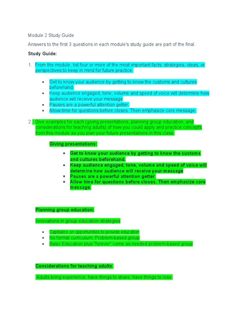 Module 2 Study Guide | PDF | Cognition | Behavior Modification