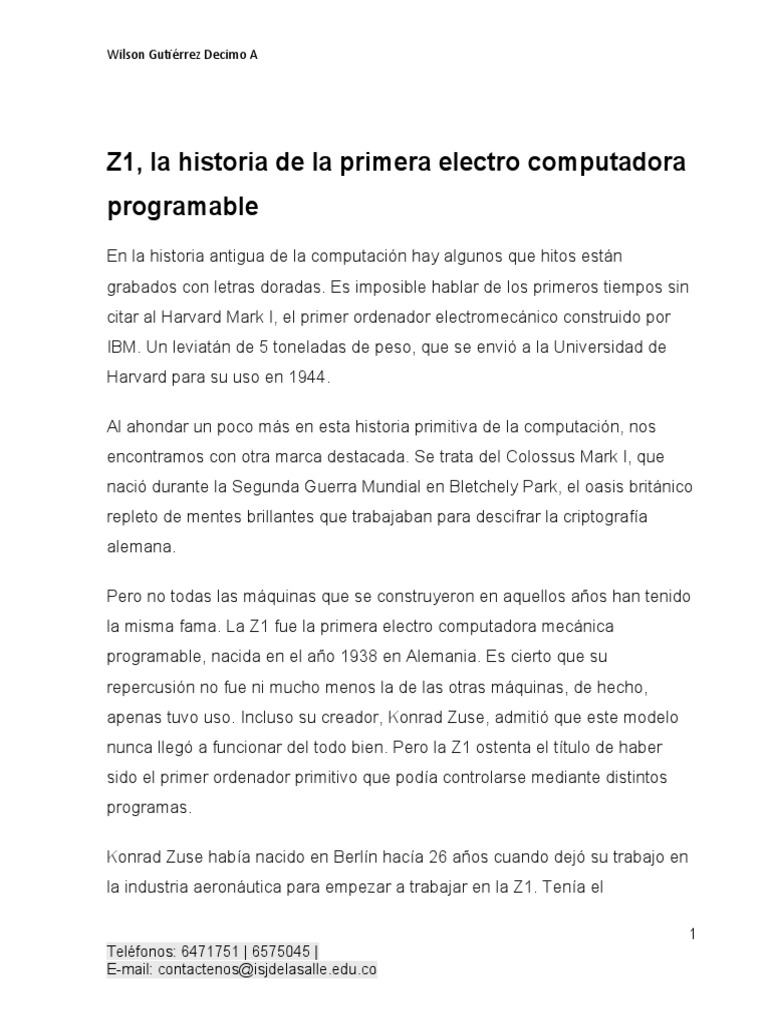 La Z1, la primera computadora programable de la historia | PDF | Clases ...