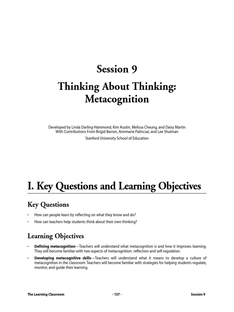 Session 9 Thinking About Thinking: Metacognition: Key Questions | PDF ...
