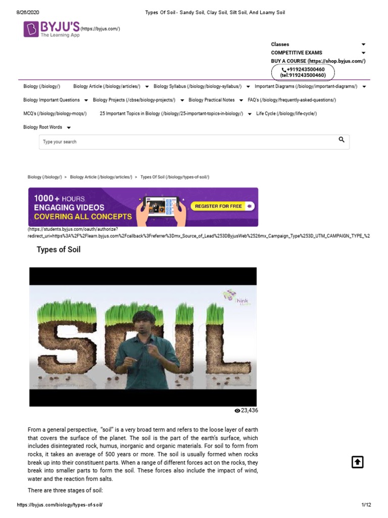 Types of Soil - Sandy Soil, Clay Soil, Silt Soil, and Loamy Soil PDF ...