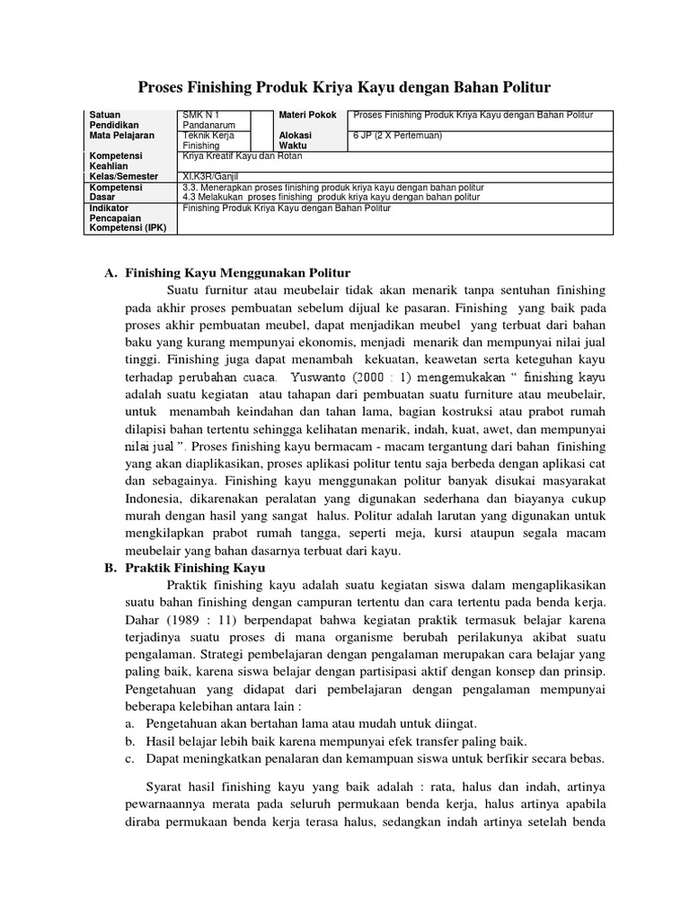 Proses Finishing Kayu dengan Politur | PDF | Seni