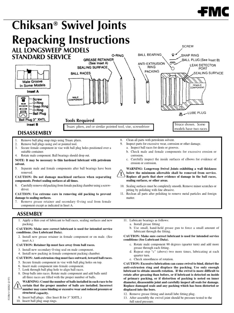 Chiksan Swivel Joints Repacking Instructions Longsweep Standard Service PDF | PDF | Bearing ...
