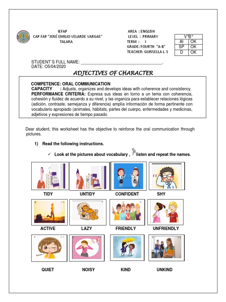 Fourth Grade English Adjectives Worksheet | PDF | Linguistics | Human ...