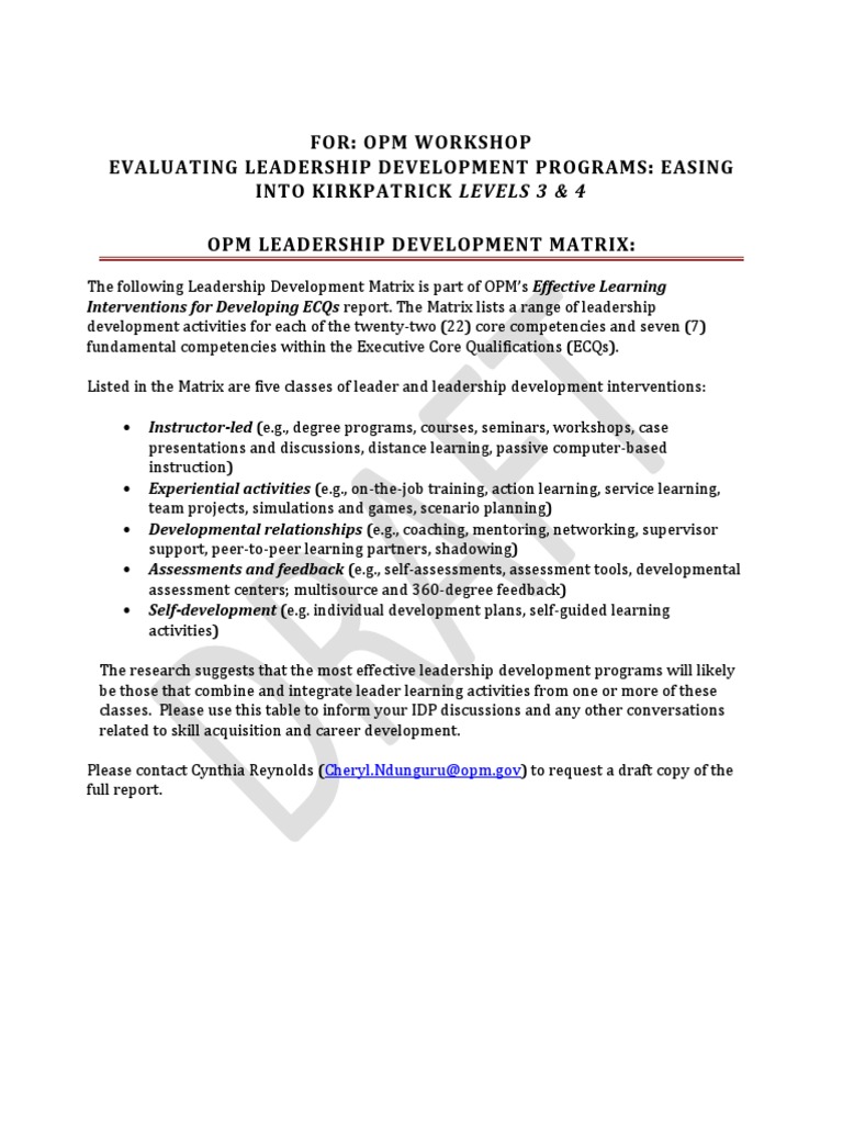 Draft OPM - Leader - Development - Matrix | PDF | Mentorship ...