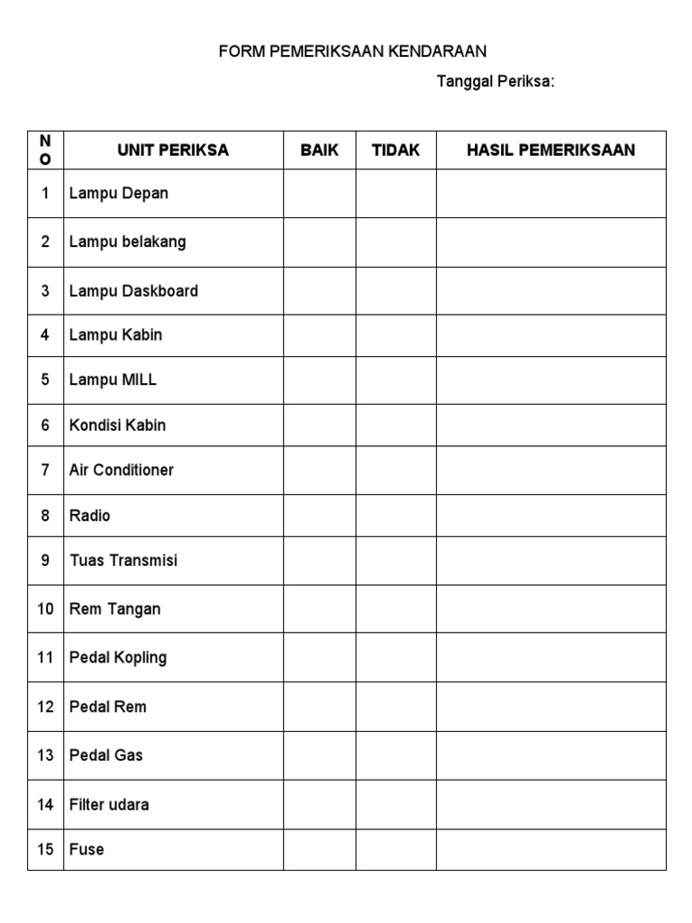 Formulir Pemeriksaan Kendaraan Rinci | PDF