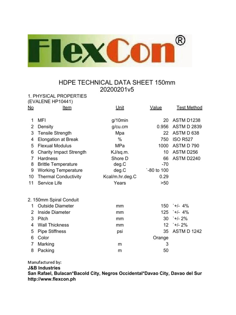 HDPE technical data sheet highlights properties and dimensions | PDF